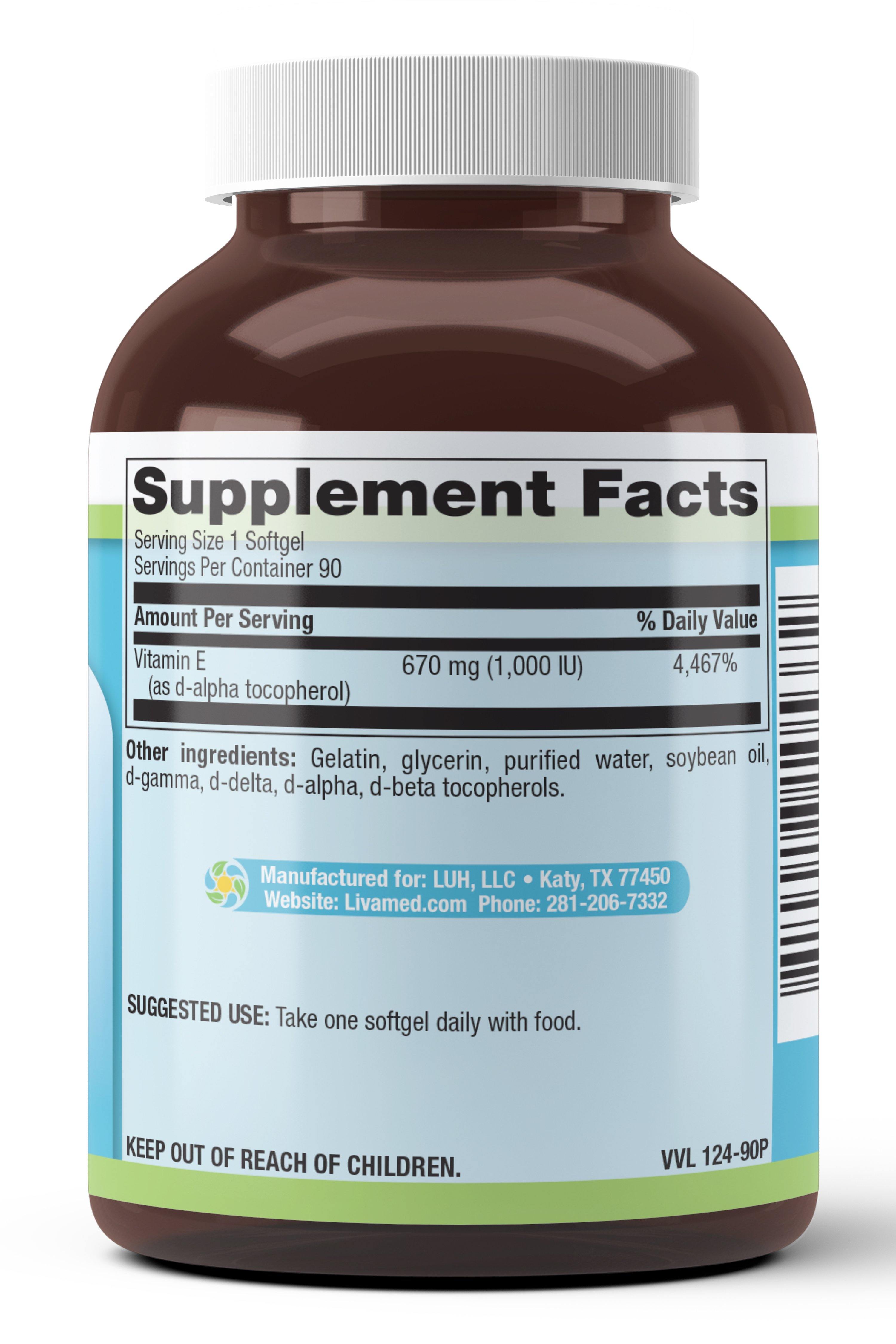 Vitamin E 1,000 IU Plus Mixed Tocopherols Softgels 90 Count – Livamed